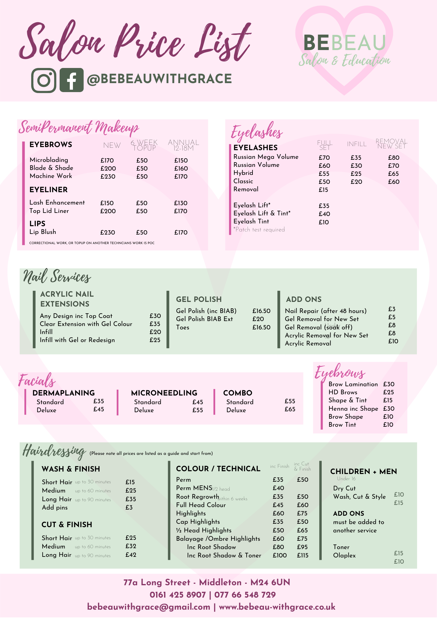 Price List - Be Beau With Grace